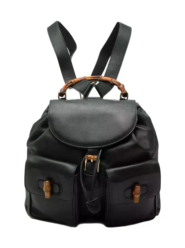 Gucci Calfskin Bamboo Drawstring Backpack - Black