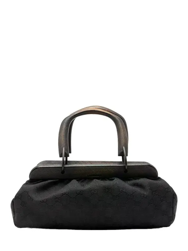 Gucci Gg Canvas Wood Frame Handbag - Black