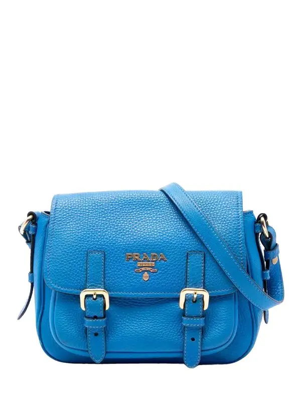 Prada Vitello Daino Double Buckle Messenger Bag - Blue
