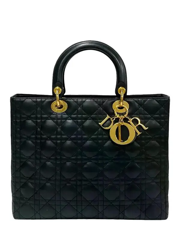 Dior Large Lambskin Cannage Lady Satchel - Black