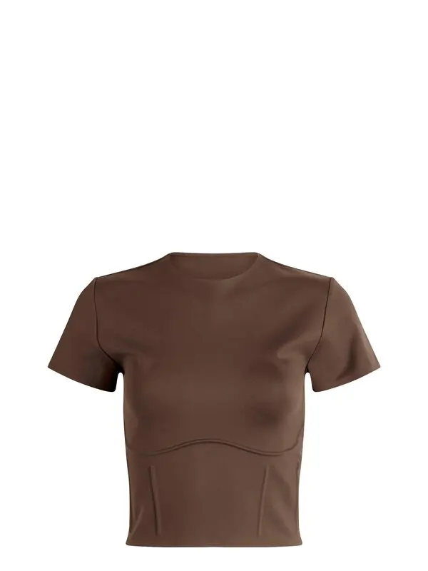 Nike X Skims Matte Corset Short Sleeve Crop Top - Dark Sepia
