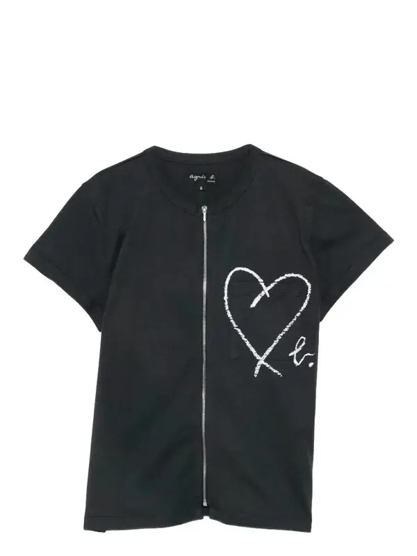 AGNES B. Heart-print Zip-up T-shirt - Grey