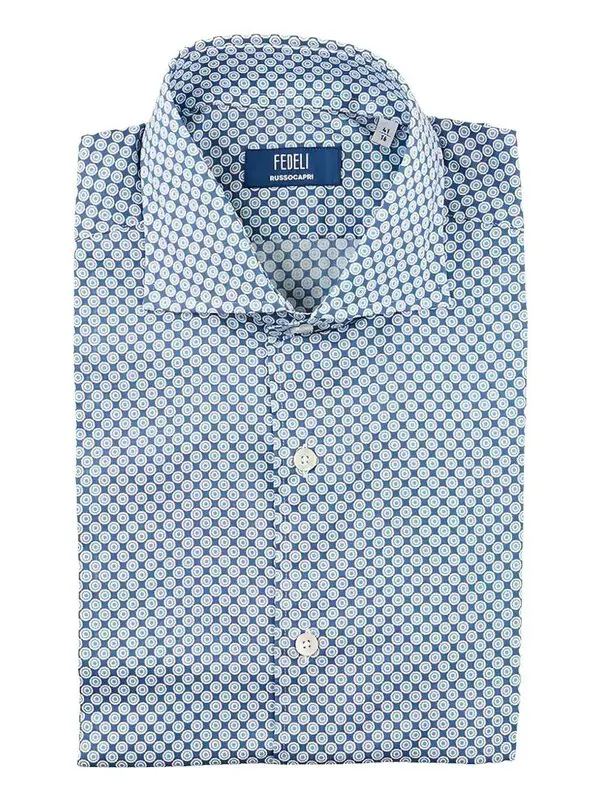 Fedeli Geometric-print Button-up Shirt - Blue
