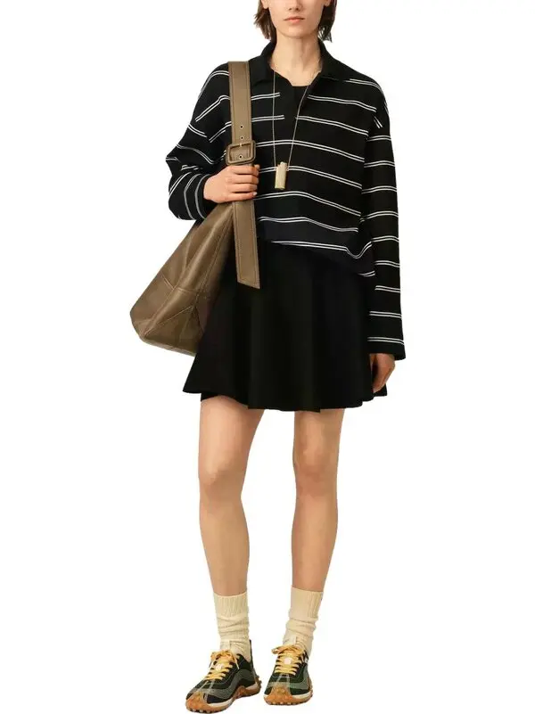 AMI Paris Cotton Striped Polo With De Coeur Embroidery - Black
