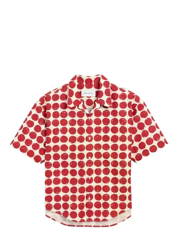 AMI Paris Cotton Short Sleeves Boxy Fit Shirt - Red