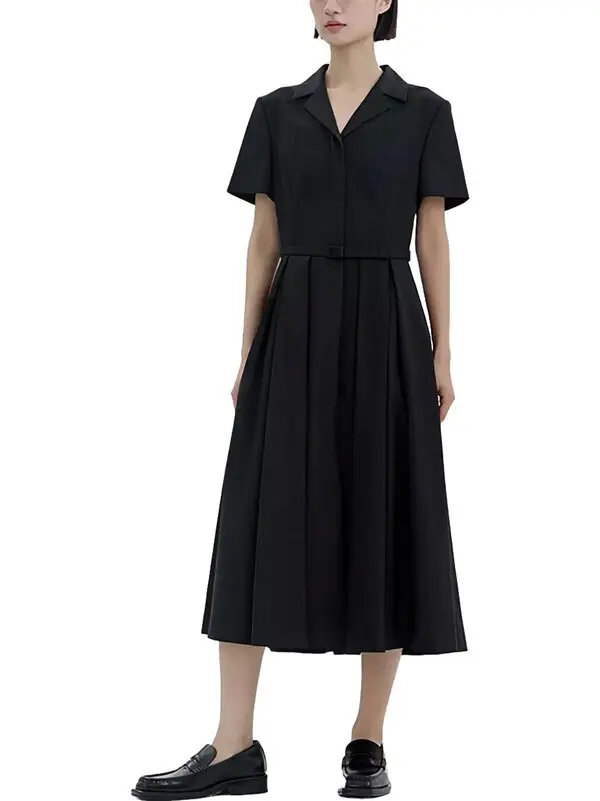 JUUN.J Belted Pleated Dress - Black