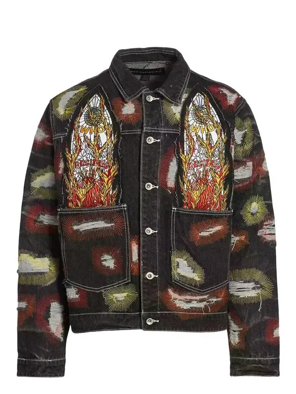 WHO DECIDES WAR X Ev Bravado All-over Embroidery Trucker Jacket - Black