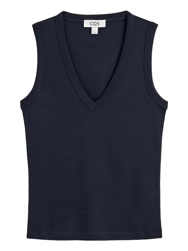 Cos Cotton V-neck Tank Top - Navy