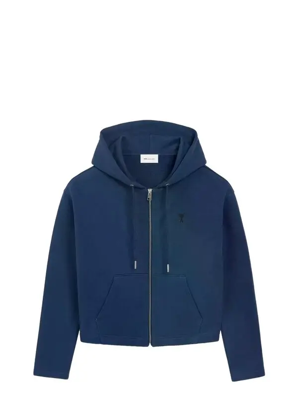 AMI Paris Cotton De Coeur Zipped Hoodie - Blue