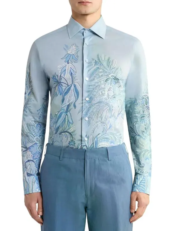 Etro Floral-print Cotton Shirt - Blue
