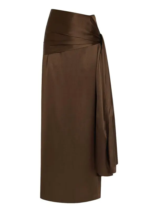 HEIRLOME Mila Cascading Silk Maxi Skirt - Dark Brown