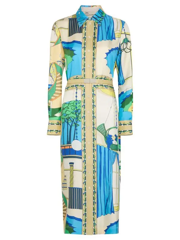Tory Burch Printed Silk Midi Shirt Dress - Multicoloured