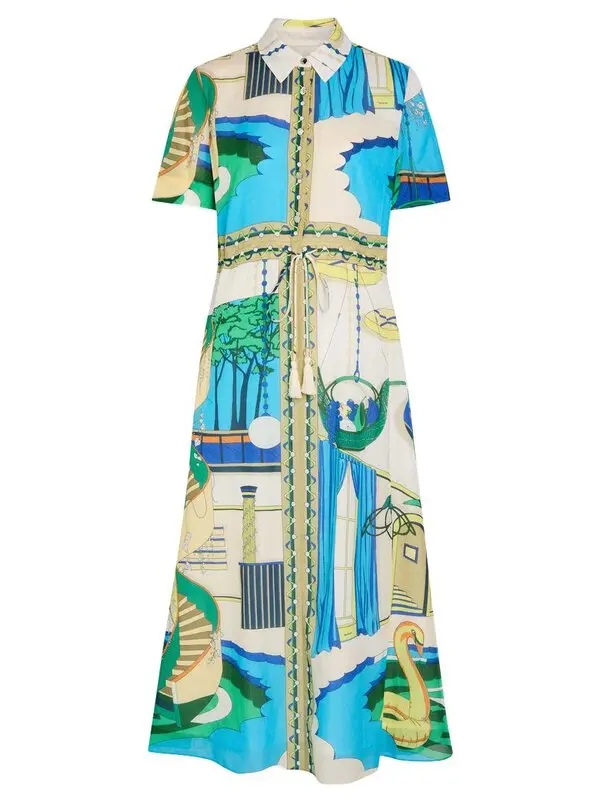 Tory Burch Printed Silk And Cotton-blend Midi Shirt Dress - Multicoloured
