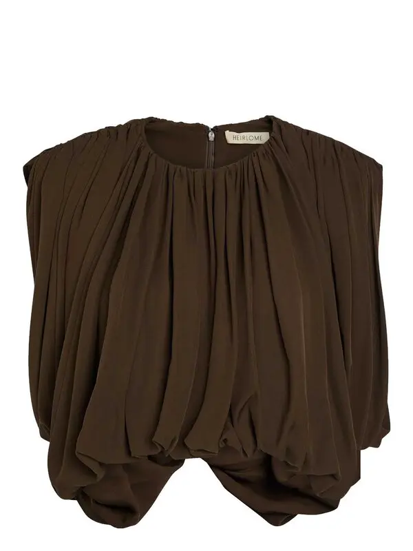 HEIRLOME Renata Draped Silk-georgette Top - Dark Brown