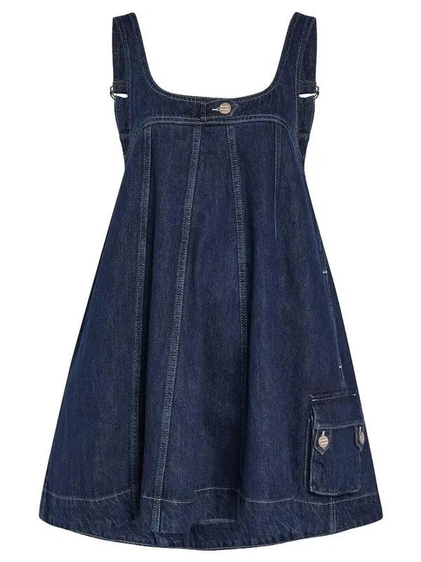 DAMSON MADDER Immy Panelled Denim Mini Dress - Dark Blue