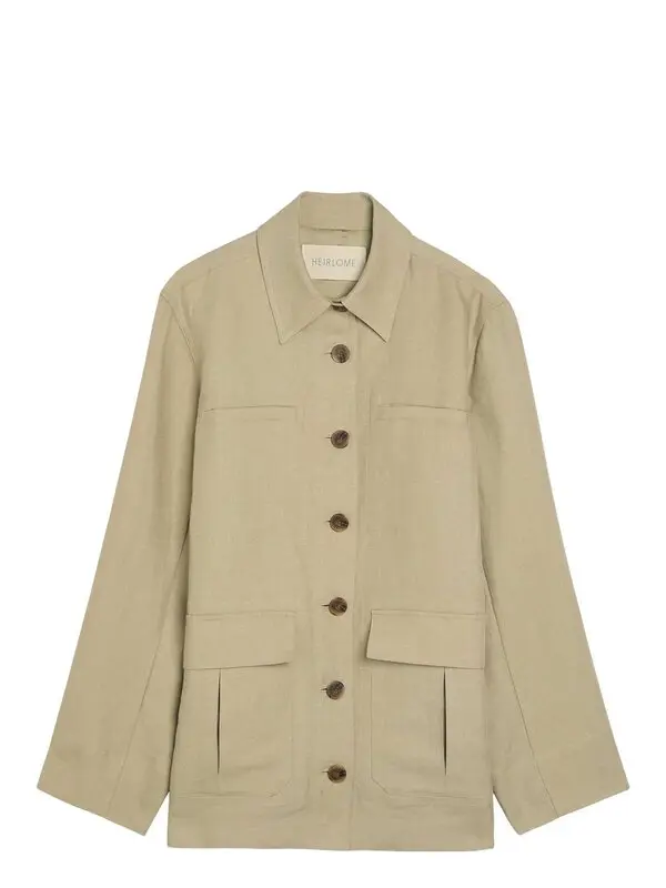 HEIRLOME Linen Barn Jacket With Classic Collar - Sage