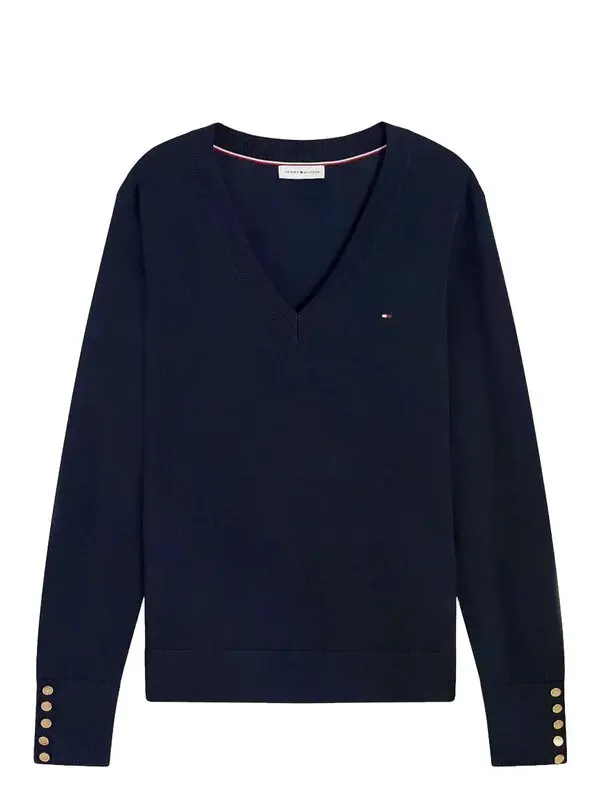 Tommy Hilfiger V-neck Sweater With Button Cuffs - Blue