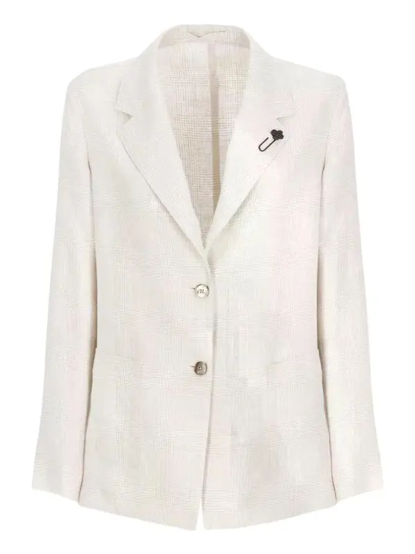LARDINI Check-pattern Linen Blazer - Neutrals