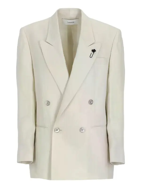 LARDINI Linen Double-breasted Blazer - Neutrals