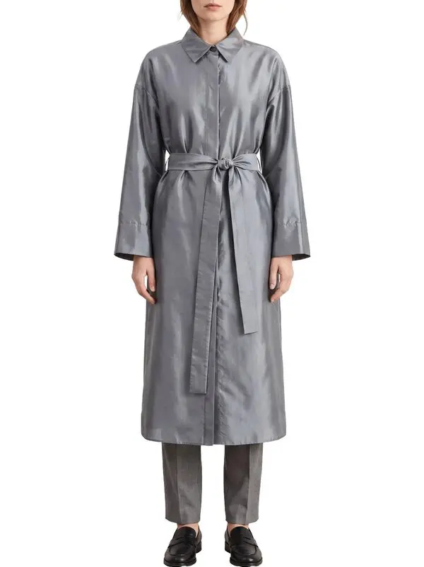 Max Mara Silk-blend Midi Shirt Dress With Tie-waist Belt - Blue
