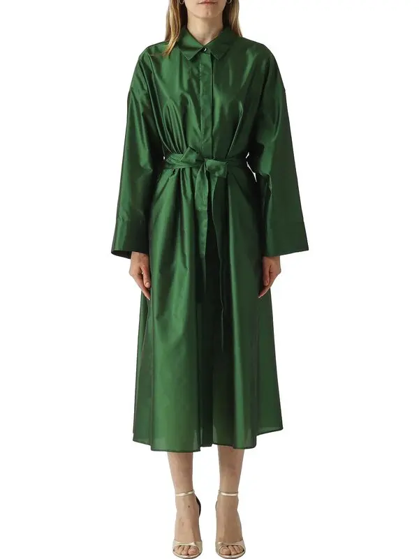 Max Mara Collared Dress With Belt - Emerald