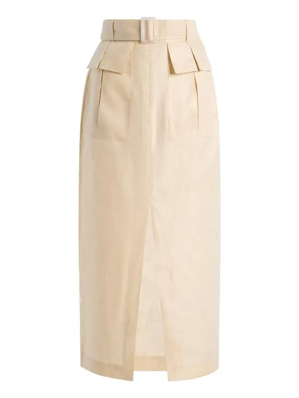 Matthew Bruch Linen Midi Cargo Skirt - Ivory