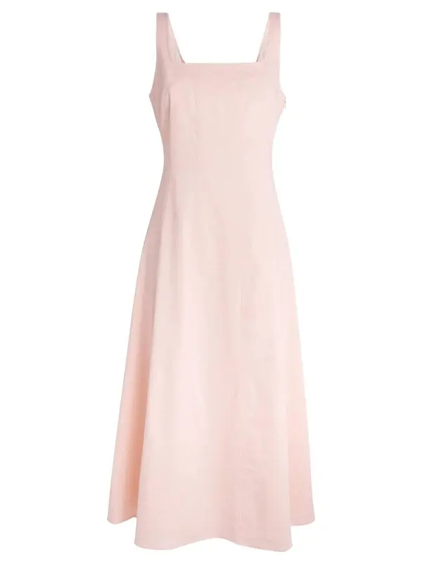 Theory Linen-blend Square-neck Midi Dress - Pink