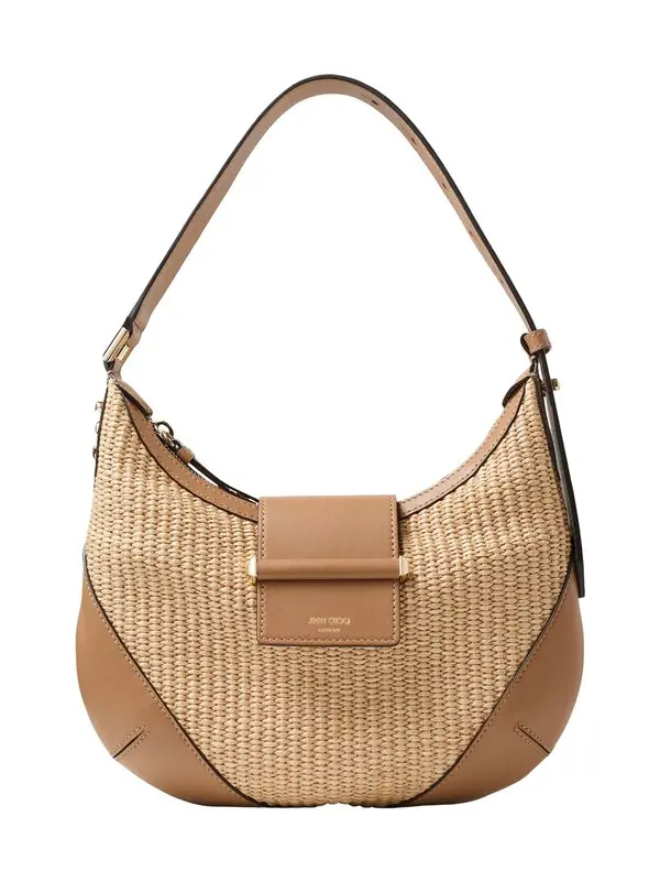 JIMMY CHOO Small Raffia Bar Shoulder Bag - Neutral
