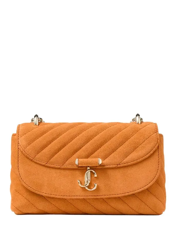 JIMMY CHOO Small Quilted Suede Curve Cross-body Bag - Orange