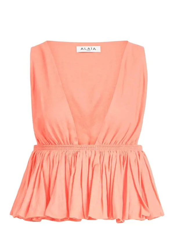 Alaïa Cotton-linen Peplum Top - Pink