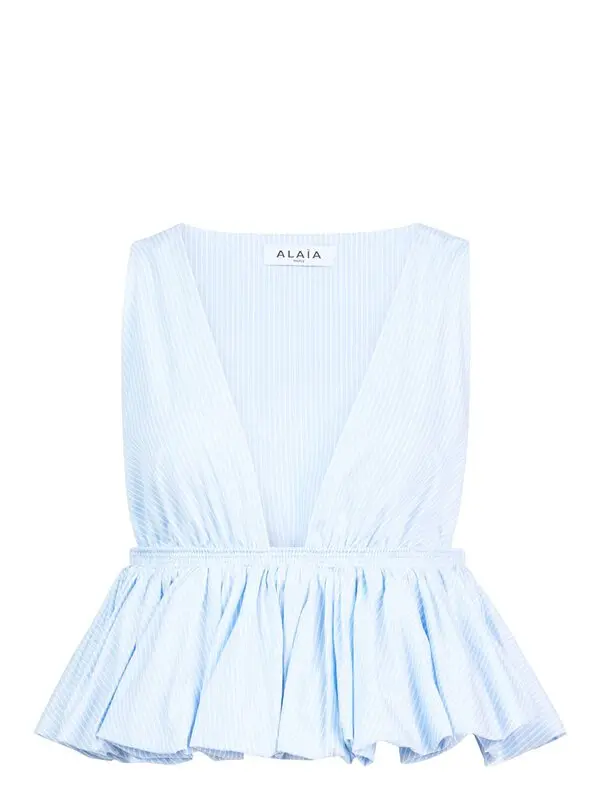 Alaïa Cotton Poplin Peplum Top - Blue