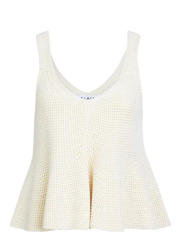 Alaïa Silk Waffle Godet Crop Top - White