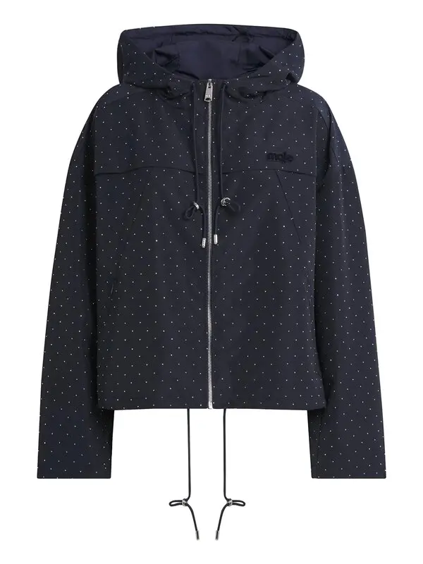 Maje Embellished Zip-up Hooded Jacket With Drawstrings - Blue