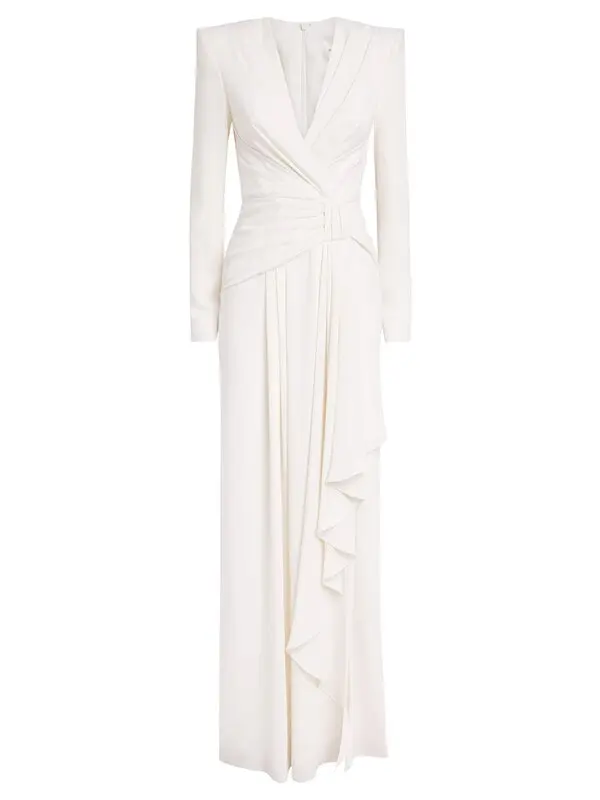 Zuhair Murad Cady Draped Gown With Blazer-inspired Bodice - White