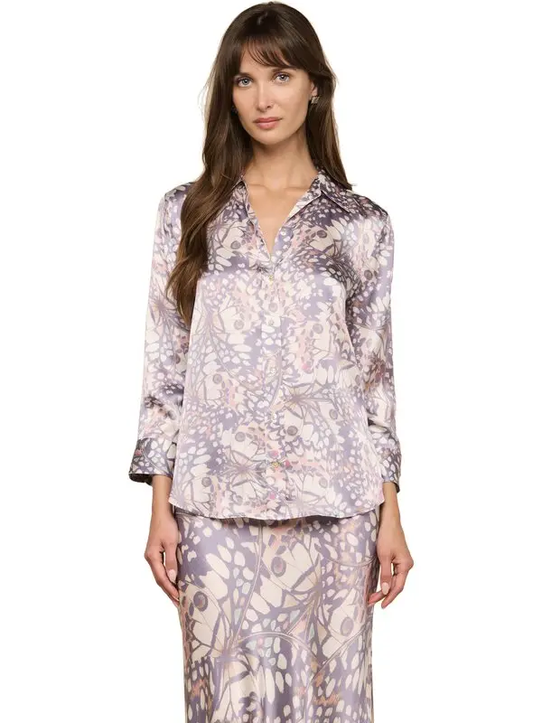 L'Agence Dani Silk Blouse Top Print - Multi Small Butterfly Wing
