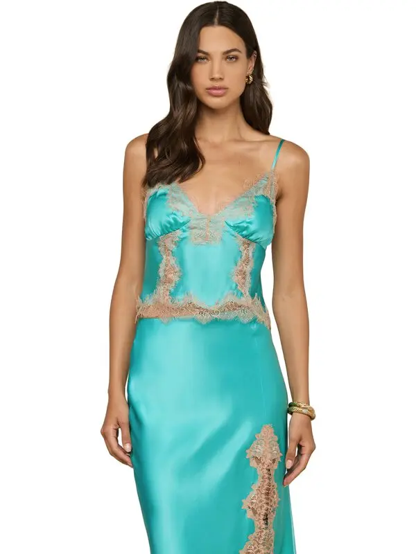 L'Agence Kimber Silk Lace Camisole - Cyan/cappuccino