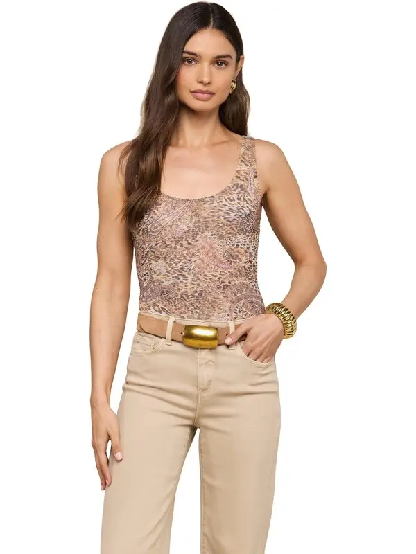 L'Agence Kalea Mesh Bodysuit - Tan/mauve Valencia Leopard