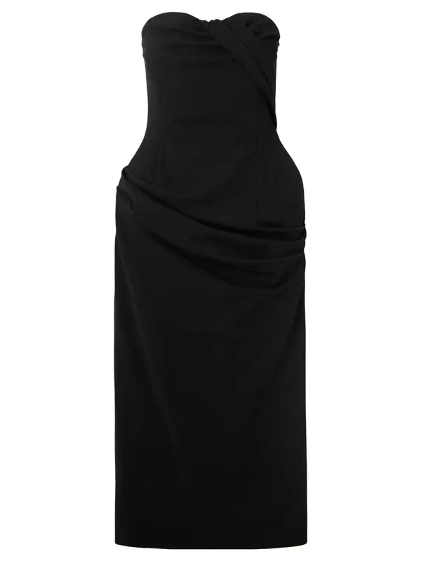 Magda Butrym Strapless Sweetheart Neckline Gathered Midi Dress - Black