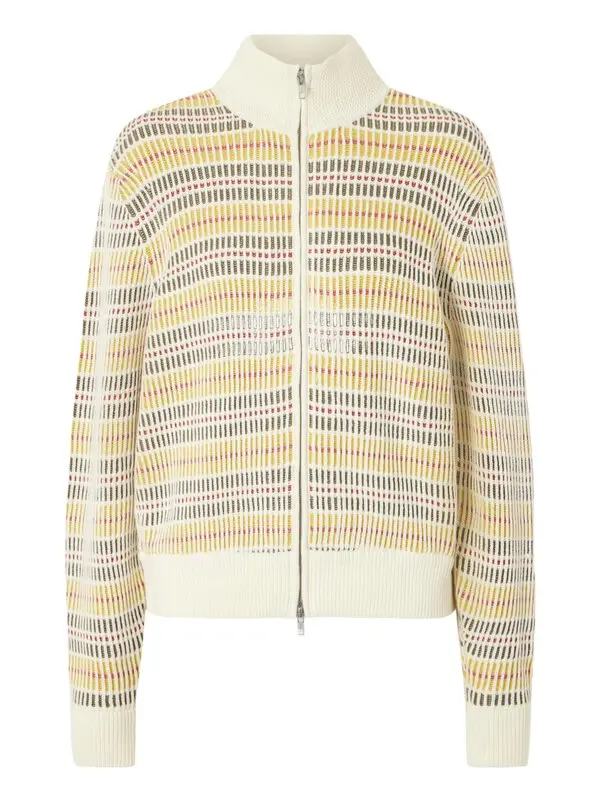 Aimé Leon Dore Cotton Zip Cardigan With Stand Collar And Ribbed Trims - Nude