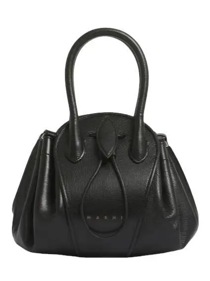 Marni Logo Stamped Tulipea Small Handbag - Black