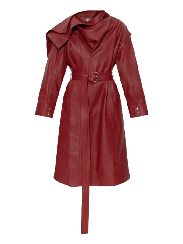 Bottega Veneta Leather Belted Coat - Red