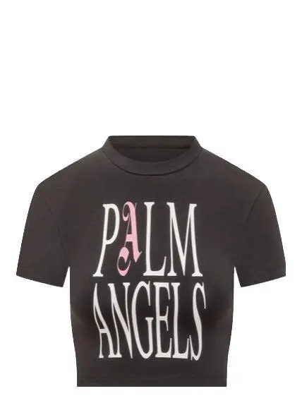 Palm Angels Cropped Logo T-shirt - Black