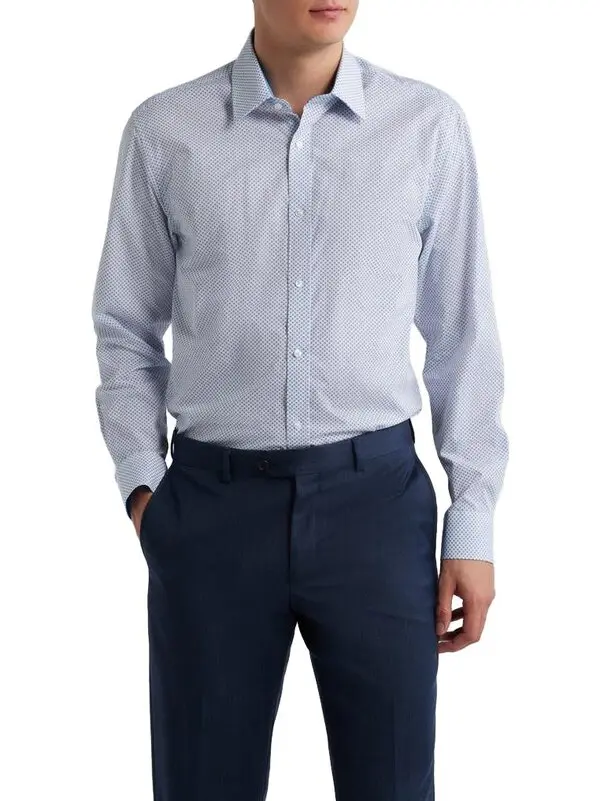 DANIEL HECHTER Paris Modern Fit Neat Geometric Print Cotton Dress Shirt - White