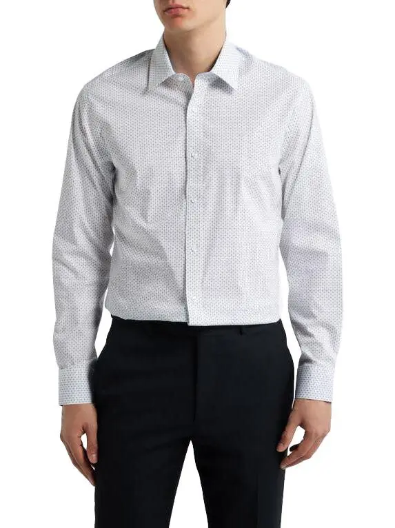 DANIEL HECHTER Paris Modern Fit Neat Floral Print Cotton Dress Shirt - White