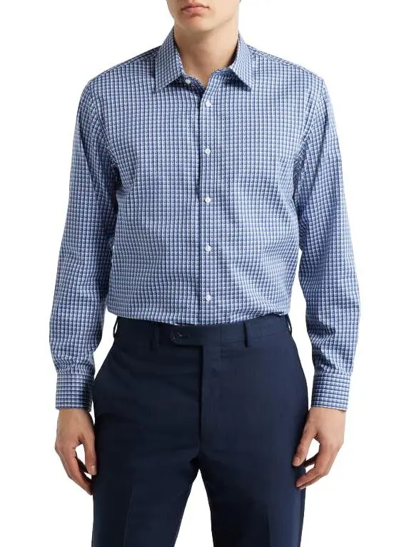 DANIEL HECHTER Trim Fit Check Cotton Dress Shirt - Blue