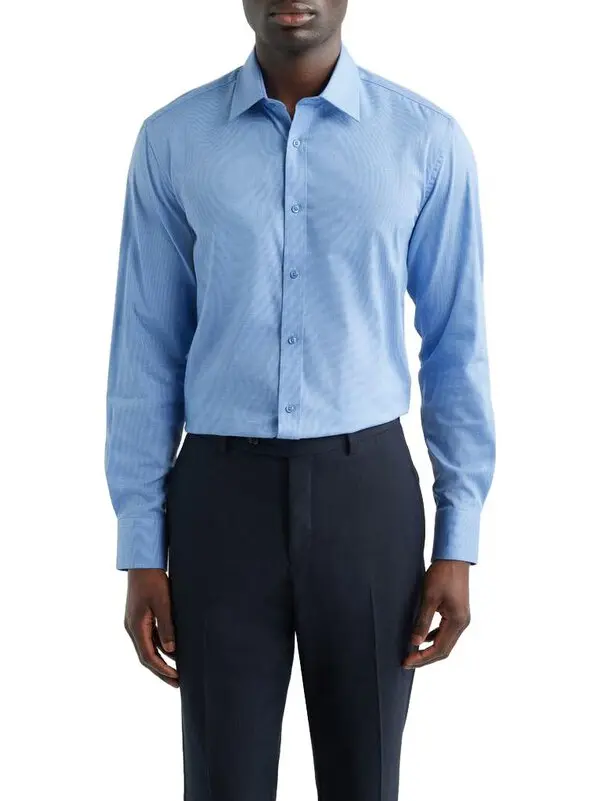 DANIEL HECHTER Paris Modern Fit Micropattern Cotton Dress Shirt - Blue