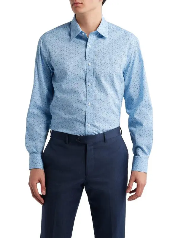 DANIEL HECHTER Paris Modern Fit Geometric Print Cotton Dress Shirt - Blue