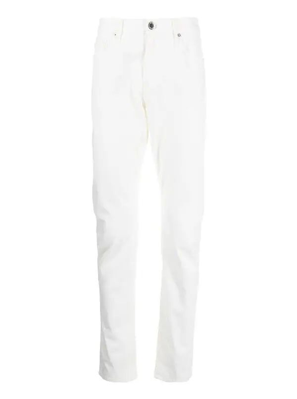 Emporio Armani Logo Plaque Stretched Denim Jeans - White