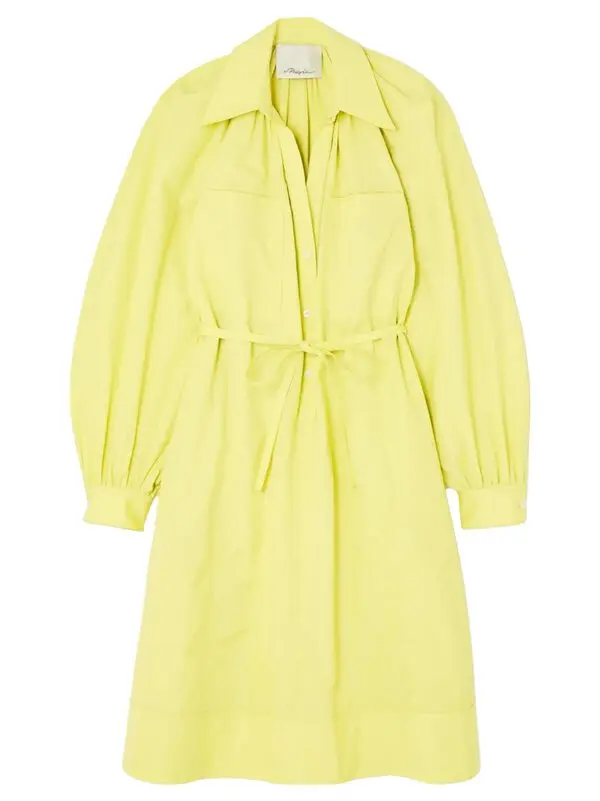 3.1 Phillip Lim Belted Cotton-poplin Midi Shirt Dress - Yellow