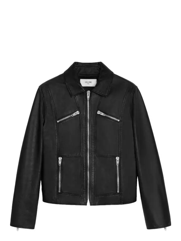 Celine Straight Blouson Jacket In Soft Lambskin - Black